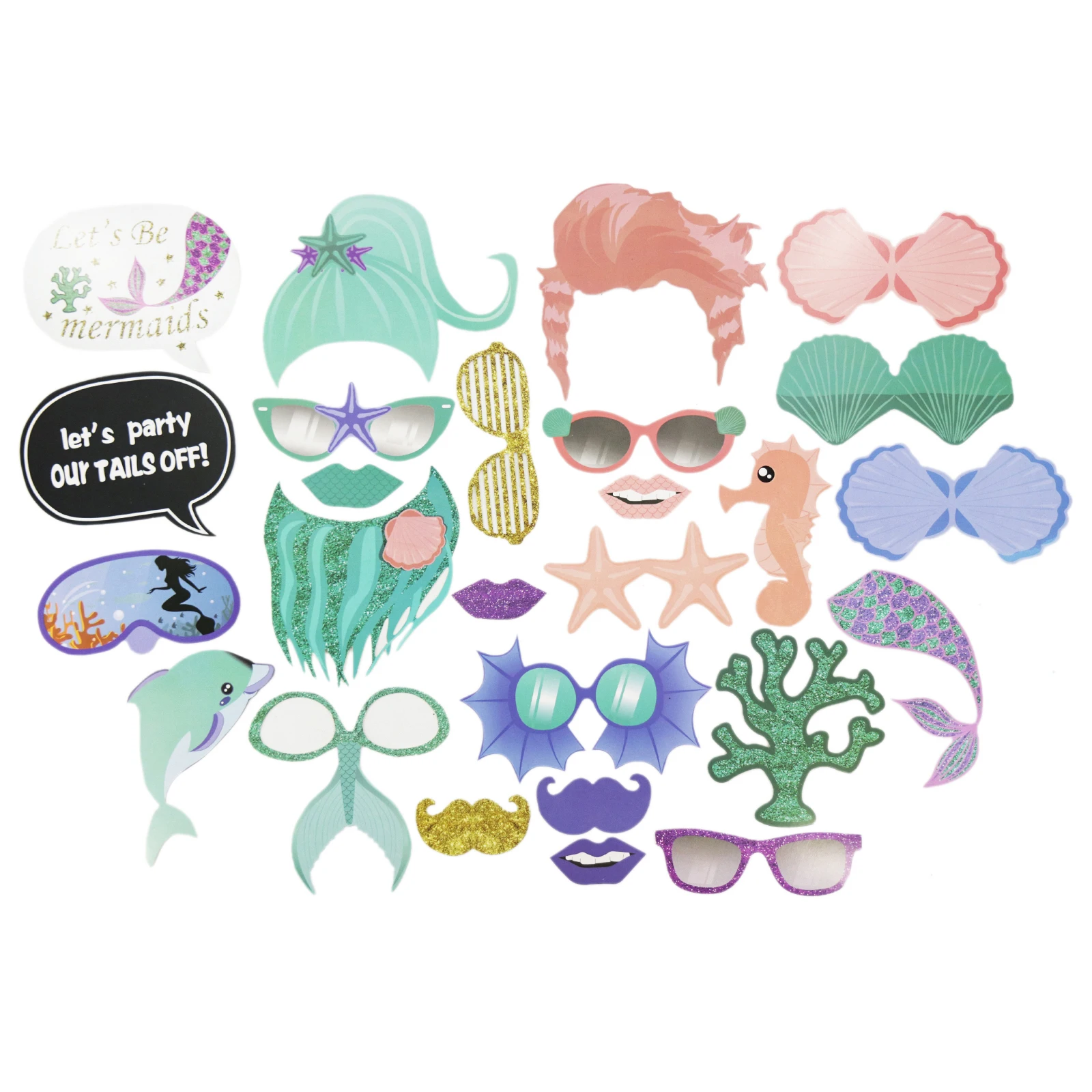 26pcs/set Paper Mermaid Photo Booth Props For Birthday Bridal Shower ...