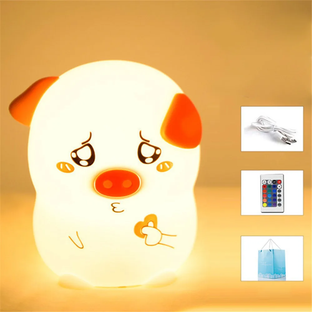 Silicone pig night light LED Warm light children patted induction ...