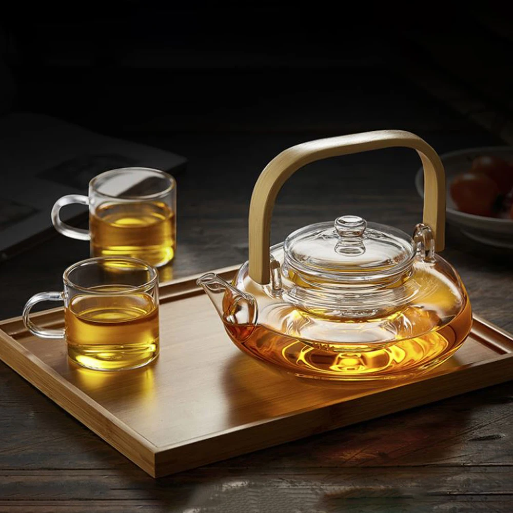 All Ready Elegant Glass Tea Set Heat Resistant Tea Pot Bamboo Handle All Ready Elegant Glass Tea Set Heat Resistant Tea Pot Bamboo Handle