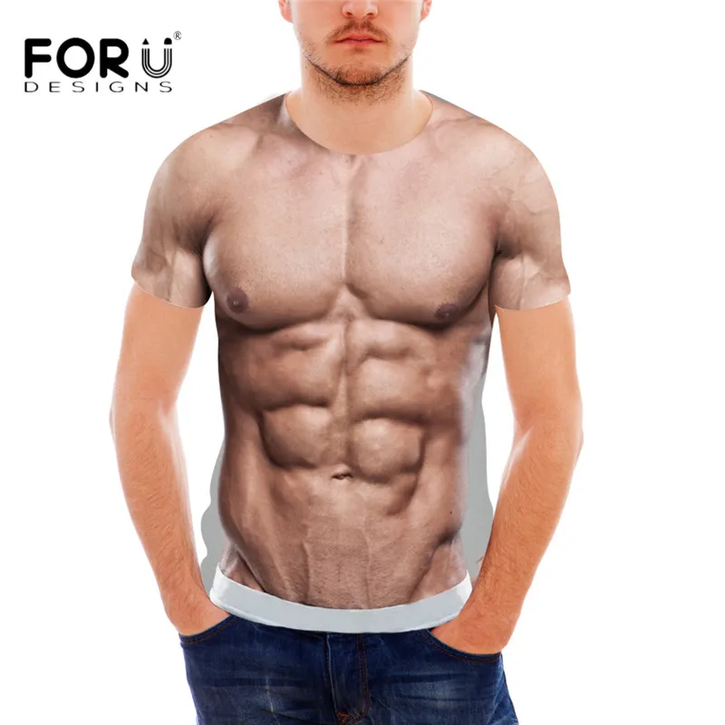 FORUDESIGNS Funny 3D Muscle Print T Shirt for Men Crossfit Male Casual ...