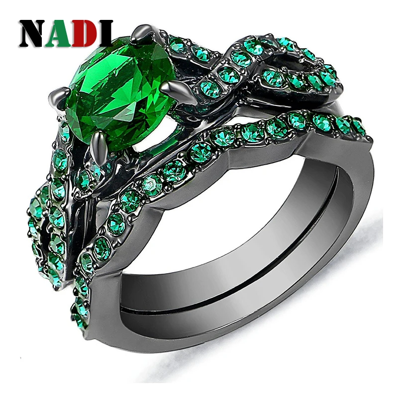 R7878 fashion black color deep green cz green zircon stone ring set for ...