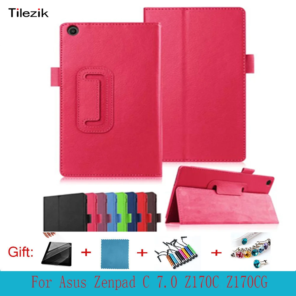 Ímã Suporte litchi flip caso capa de couro Para Asus Zenpad C 7.0 ...