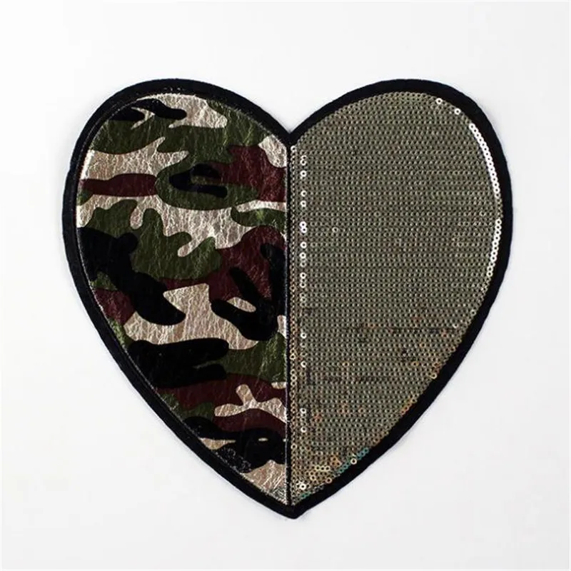 Clothes embroidery camouflage patch 21cm heart pu sequins fabric diy ...