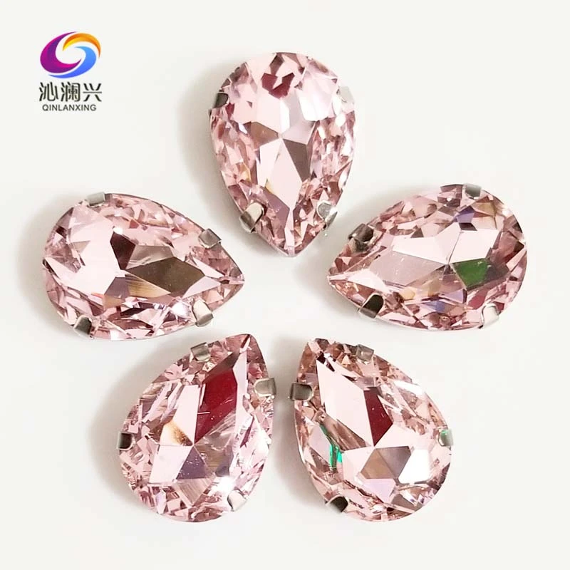Pink Teardrop Shape High Quality Aaaa Glass Crystal Flatback Sew On ...