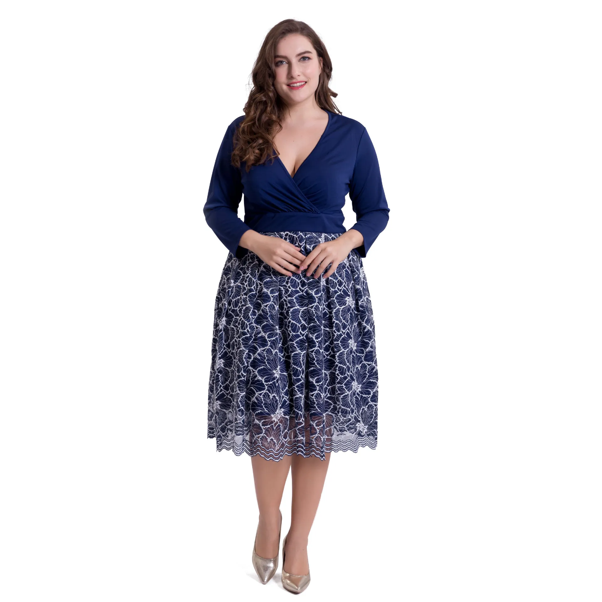 Xl 3xl 4xl 5xl Plus Size Dress 2018 Spring New Women Long Sleeve V Neck