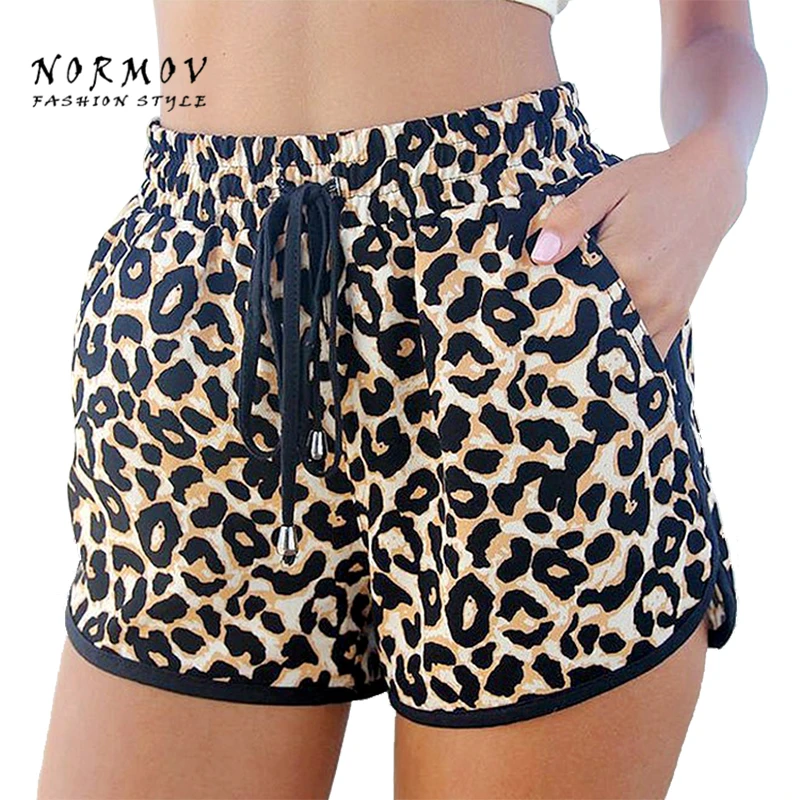 Normov Sexy Leopard Shorts With Pocket Stretch Modal Waist Comfortable High Waist Drawstring