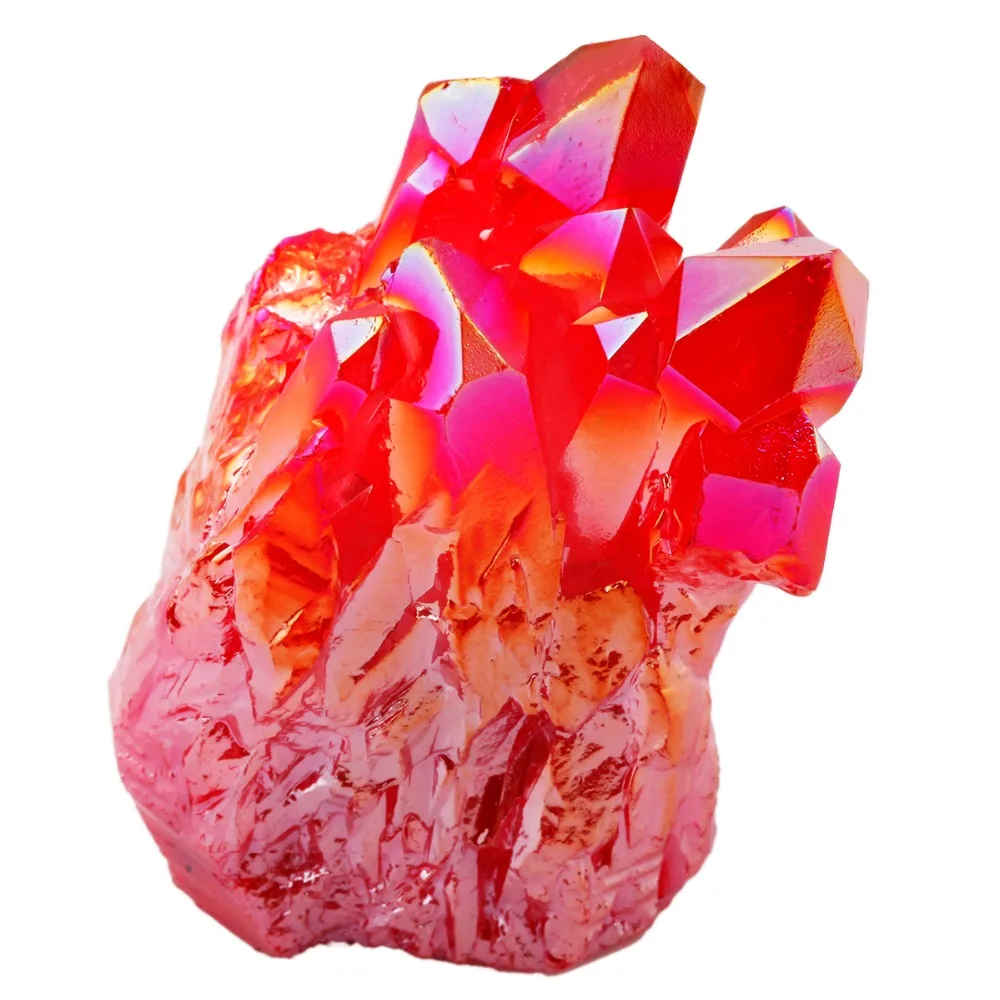 SUNYIK Red Titanium Coated Crystal Rock Quartz Cluster Geode Druzy Gem ...