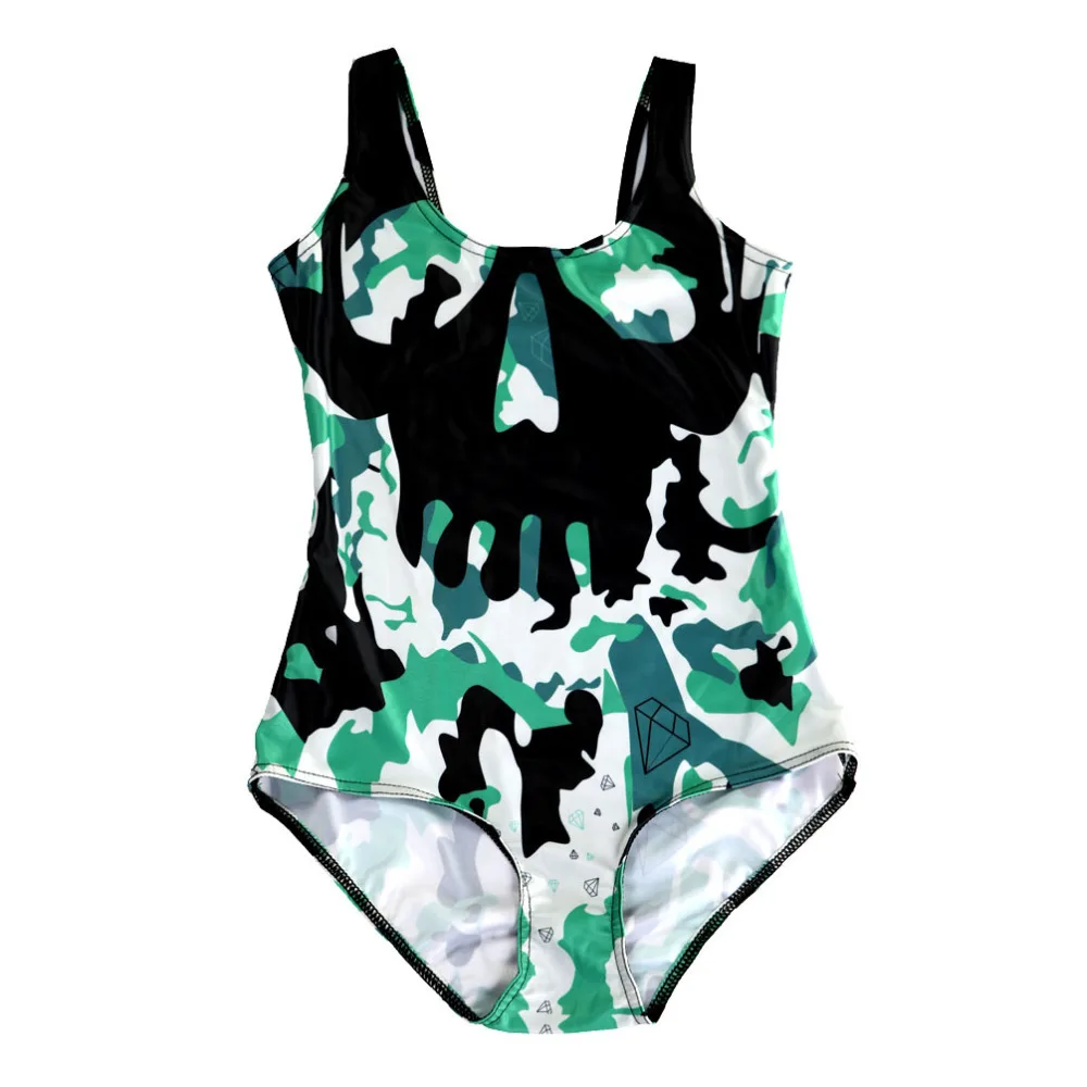 New Arrival Women One Piece Swimsuit Digital Print Bizarre Camouflage Pattern Backless Bodysuit
