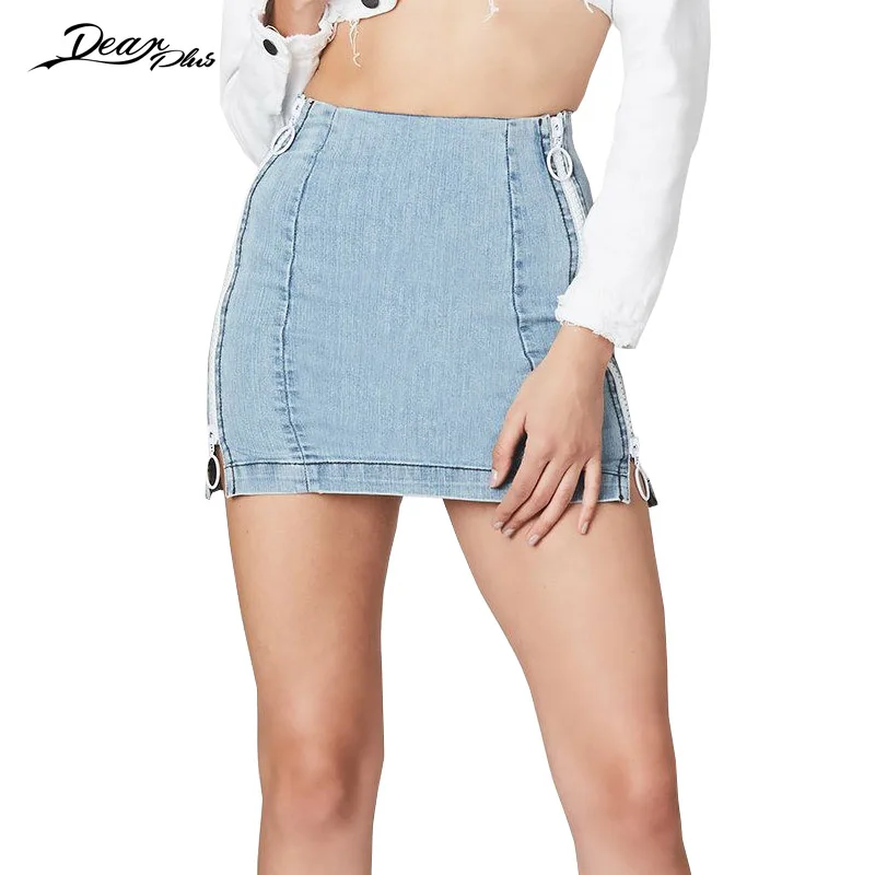 Women Sexy Side Zipper Split Summer Denim Skirt Fashion Patchwork Slim