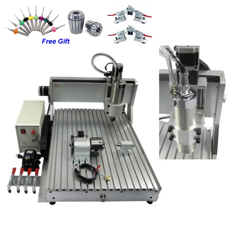 2200W 4 Axis CNC Router Engraver 6090 2.2KW USB LPT CNC Milling Machine ...