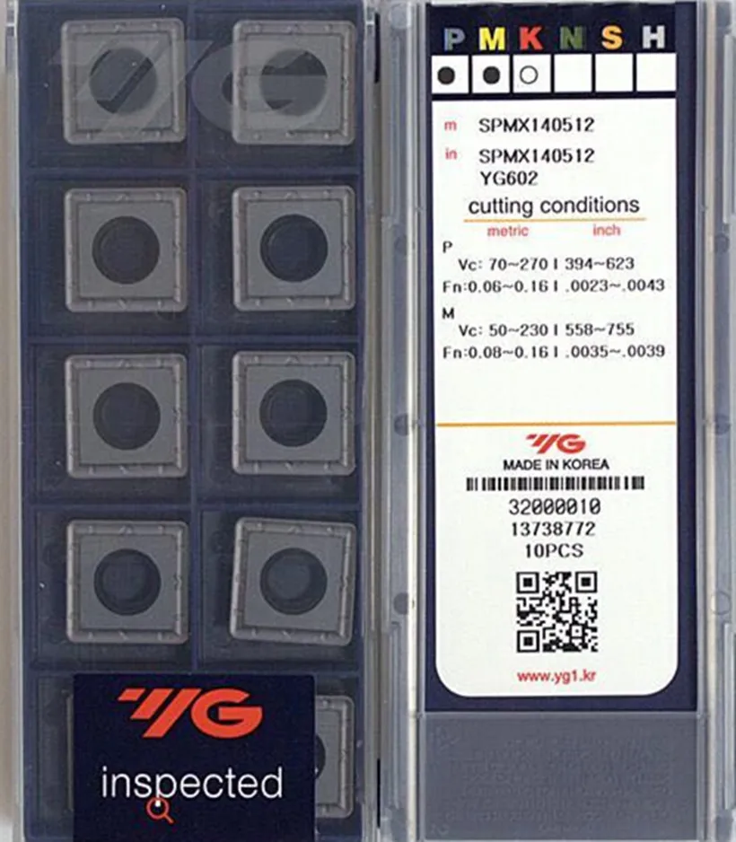 SPMG07T308 SPMX07T308 YG602 100% original Korea YG-1 인서트 가공: 스테인레스 스틸 ...
