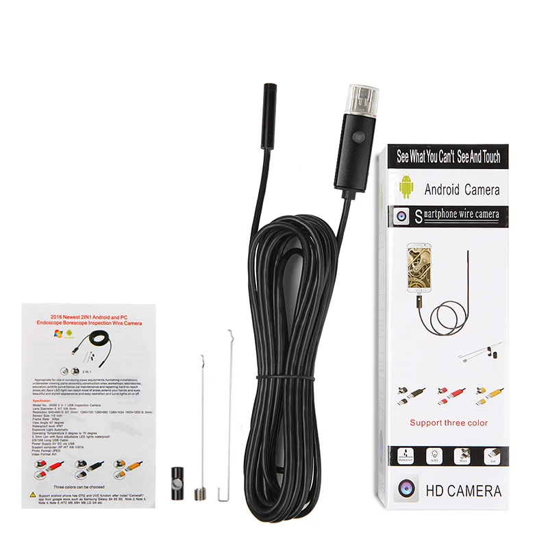 Newest 5M 2IN1 and PC Lens 7mm mini endoscope borescope inspection wire ...