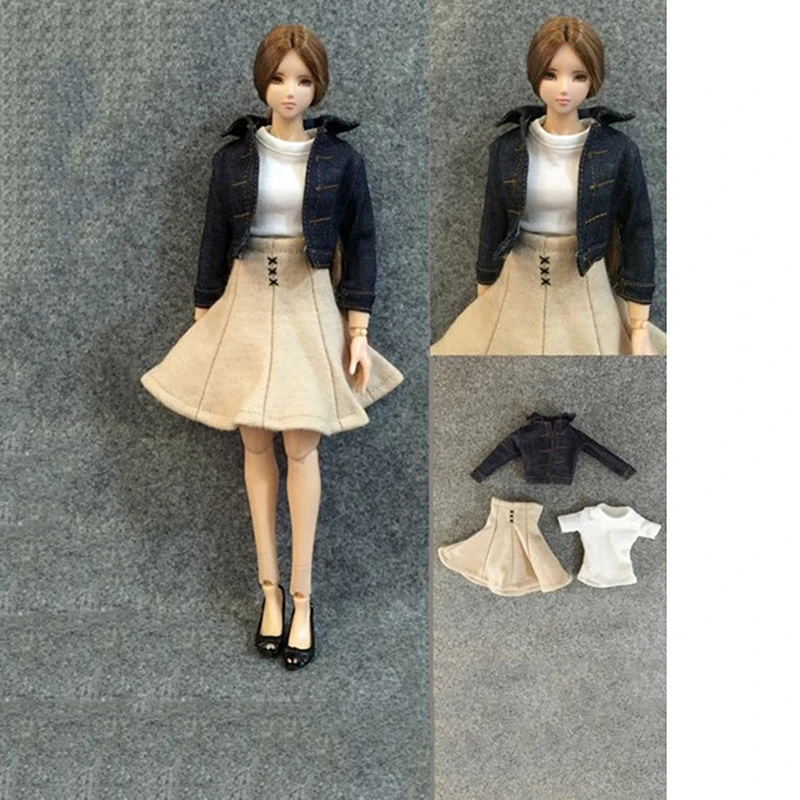 1 6 Female Action Figuresdenim Coat White Shirt And Skirt Set For 12