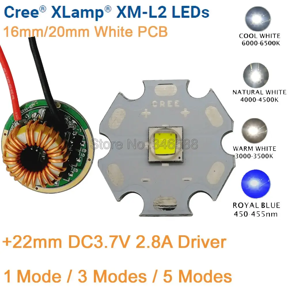 20mm White Pcb Cree Xml2 Xm-l2 T6 10w Cool White Neutral White Warm ...