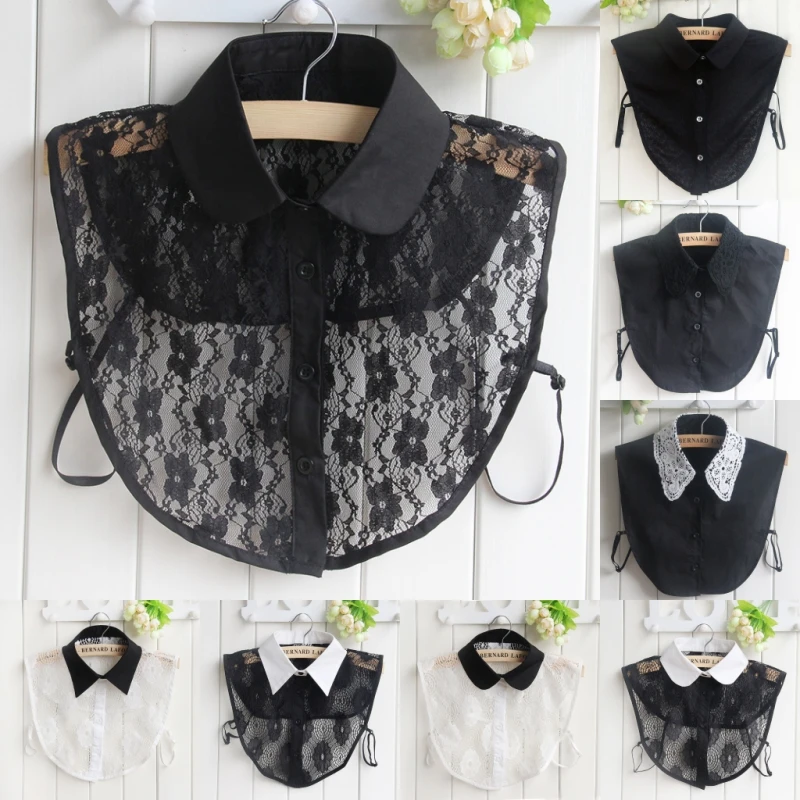 Newly Ladies Blouse Lace False Collar Grey White Black Bead Collar ...