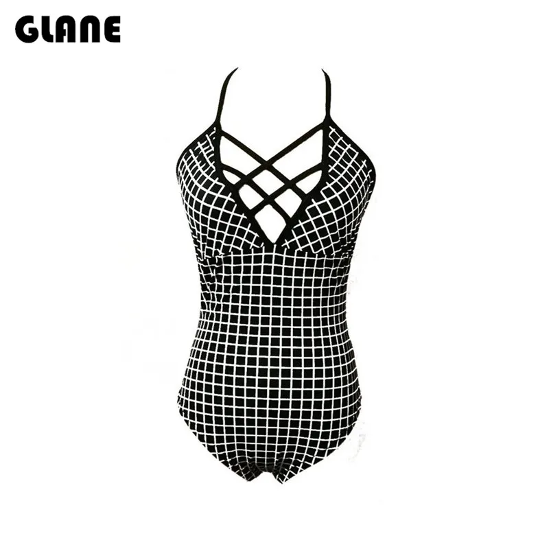 2018 Sexy Plaid One Piece Swimwear Women Bathing Suit Bade Monokini One