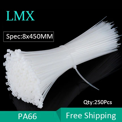 250PCS-8-450MM-Self-Locking-Plastic-Nylon-Cable-Wire-Black-White-Width ...