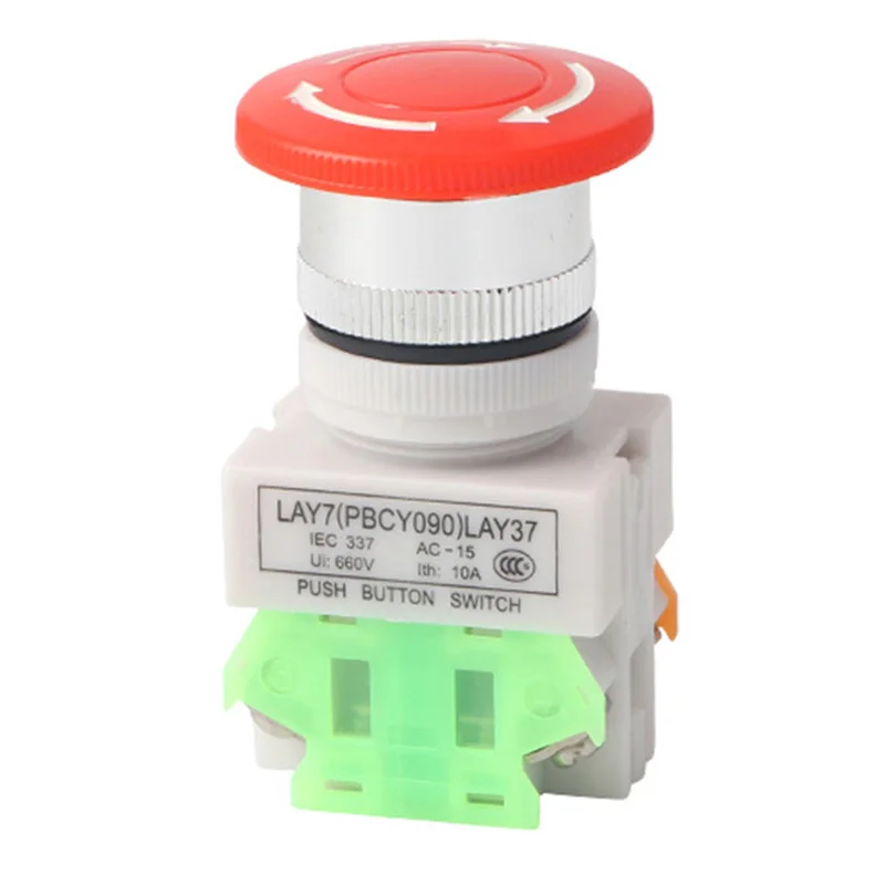 1NO 1NC DPST Emergency Stop Latching Push Button Switch 10A Mushroom ...