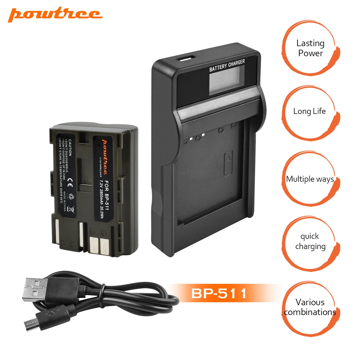 1Packs 2800MAH AKKU BP 511 BP 511 BP511 BP511A Battery+LCD USB Charger ...