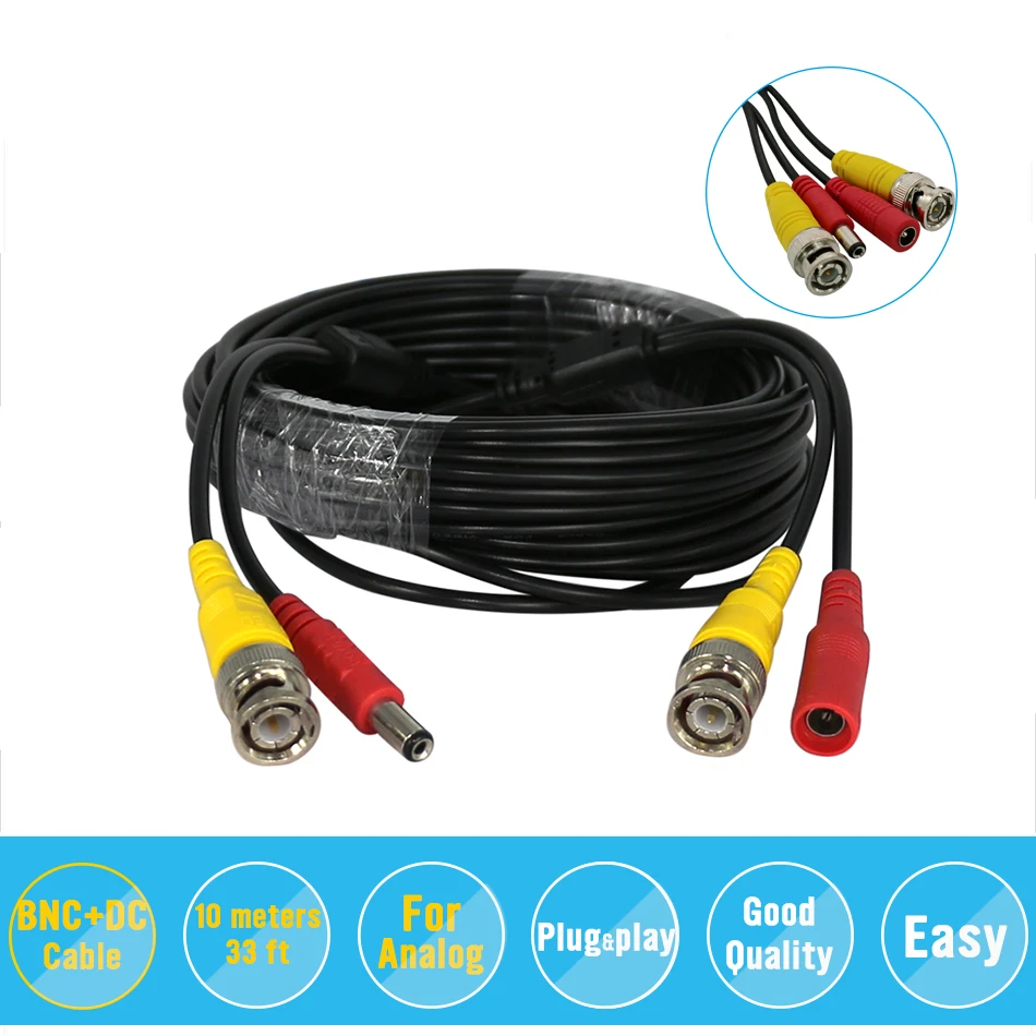 Hiseeu BNC Video Power Siamese Cable 32ft 10m for Analog AHD CVI CCTV ...