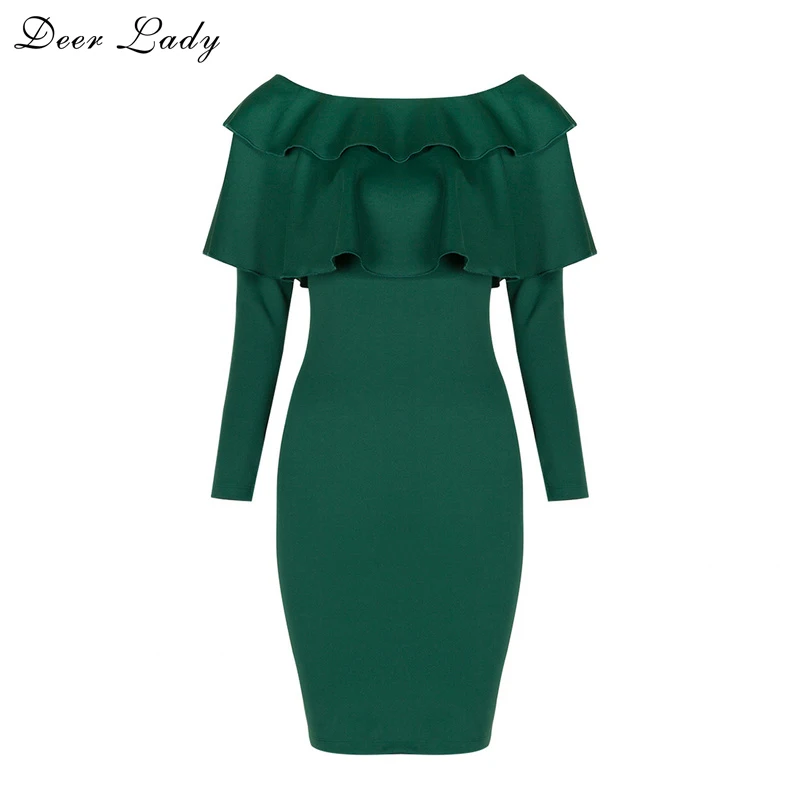 Deer Lady Spring Women Pleated Dress 2017 Ruffle Dress Green Sexy Long ...