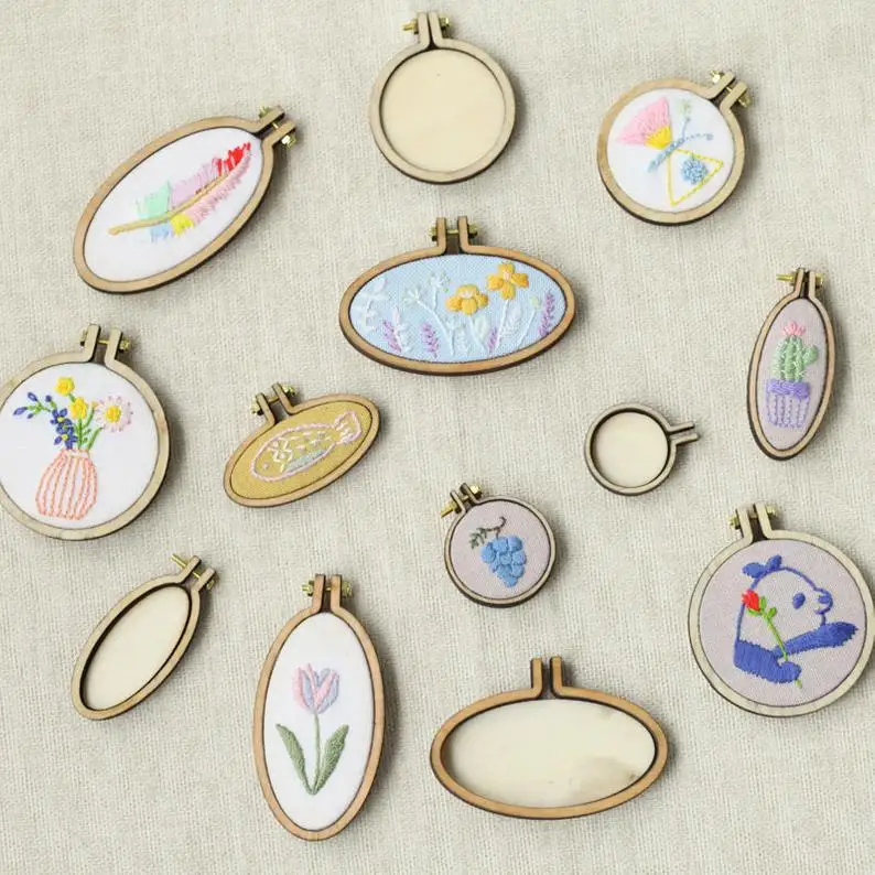 Mini Wood Embroidery Hoop Pendant Laser Cut Embroidery Frame Tiny ...