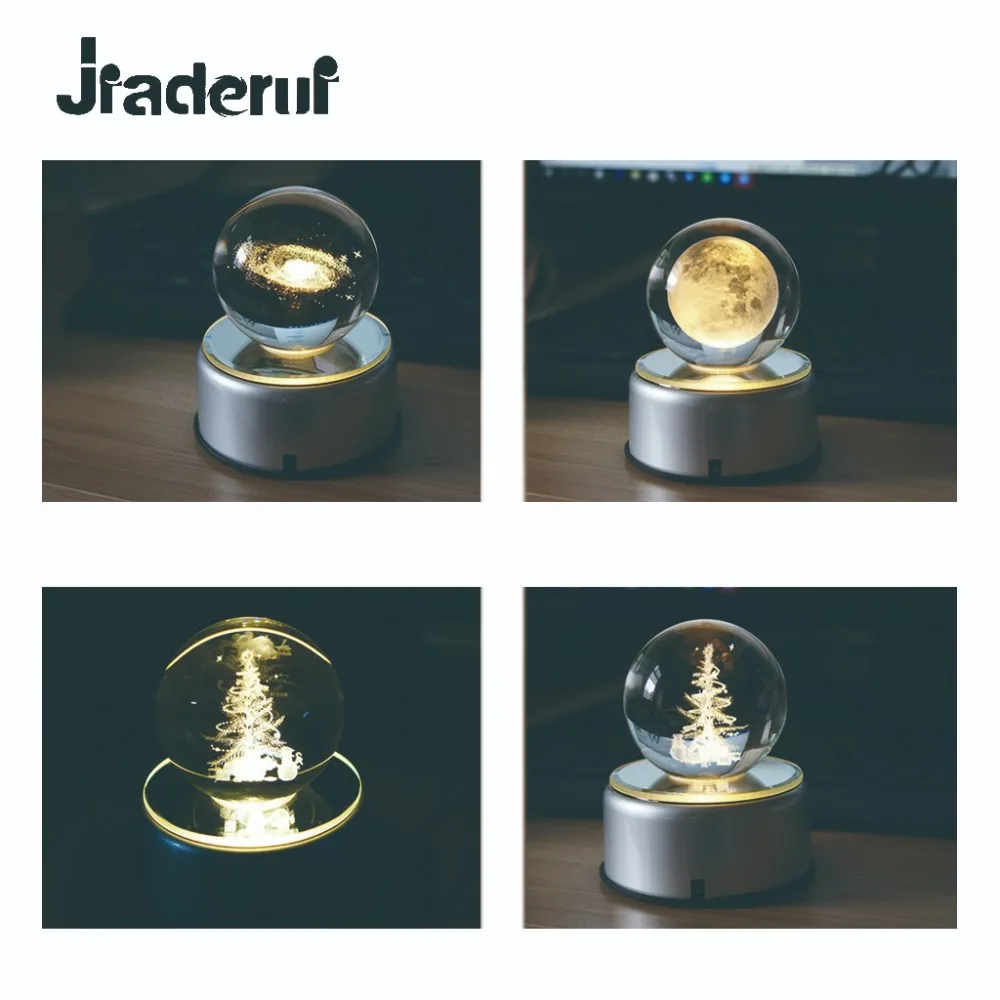 Jiaderui LED Novelty Moon Night Light 3D Rotation Crystal Ball Glass ...