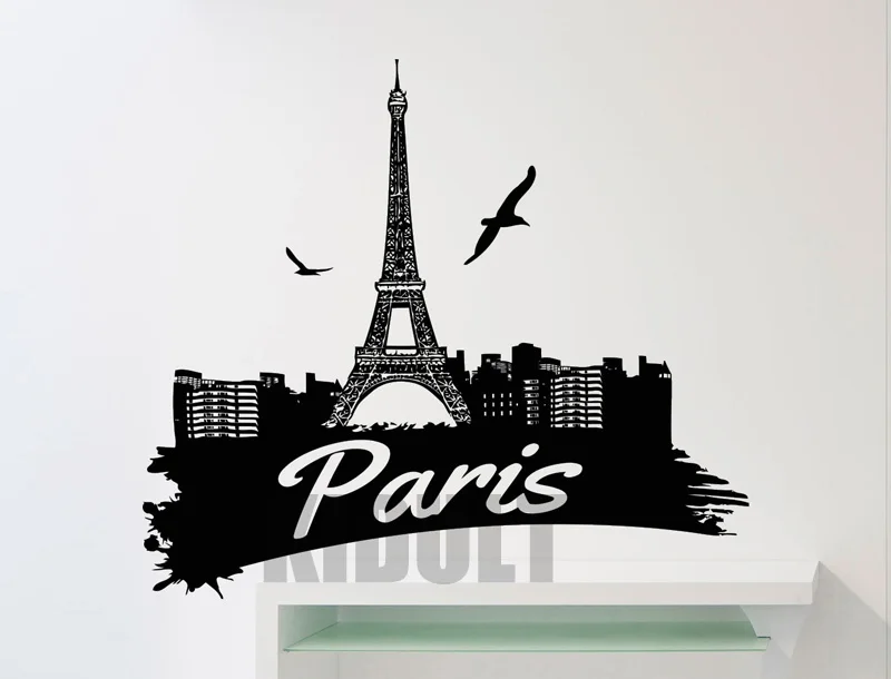 Criativo Decalques de Parede Torre Eiffel de Paris Padrão Bandeira Papel De Parede Família sala ...