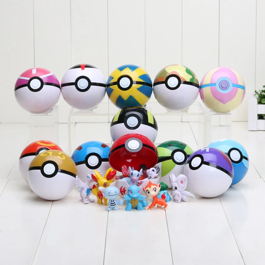 13pcs/lot Game Pikachu Ball With Pikachu Action Figure Pokeball Plastic ...