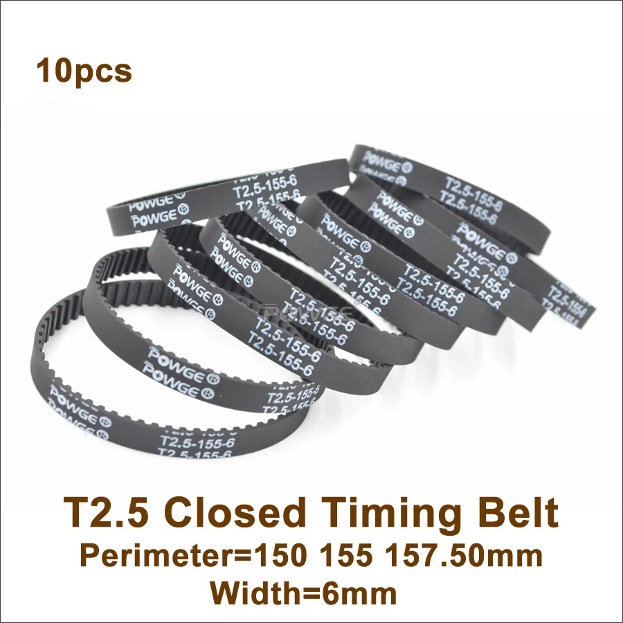 Powge 150 T2.5 Timing Belt W= 6mm Perimeter 150 155 157.50mm T=60 62 63 T2.5 Closed-loop Rubber ...