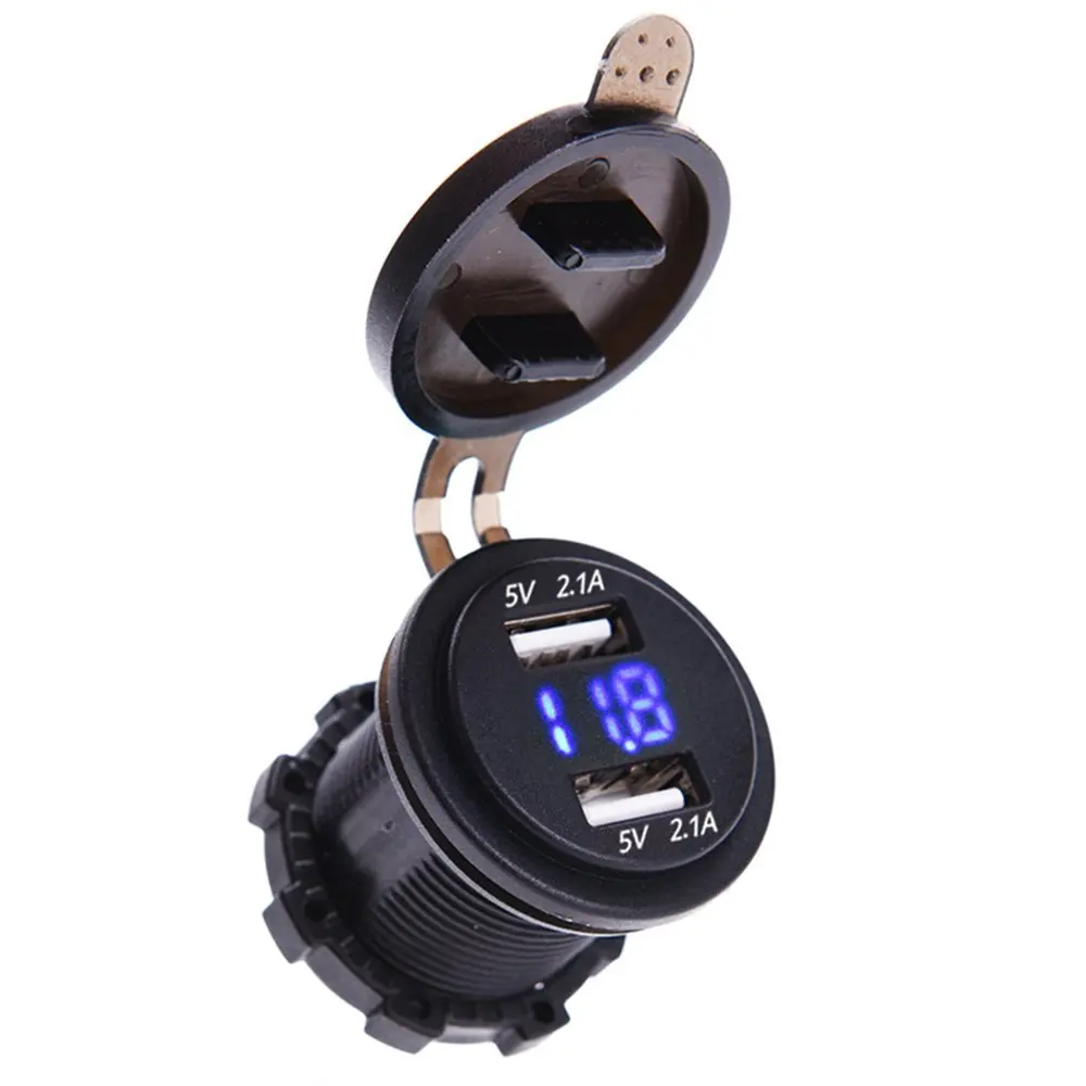 4.2A Dual Port USB Charger with Voltmeter 12 24V BLUE LED Digital ...