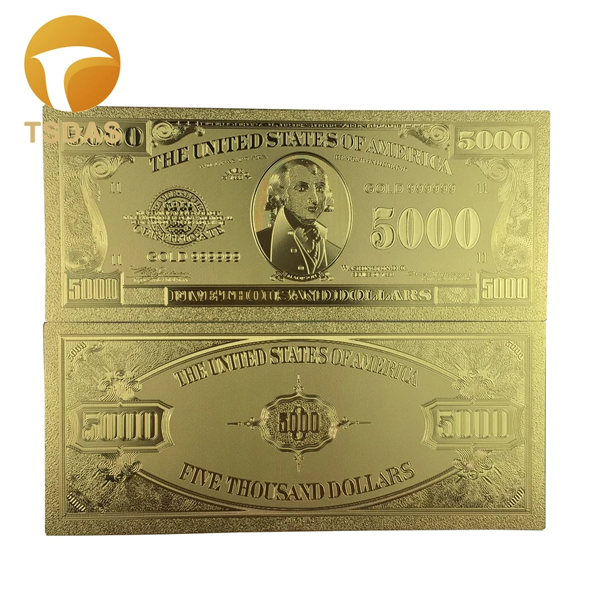 USA Gold Plated Banknote USD 5000 Dollars Banknote In 24k Gold Plated ...