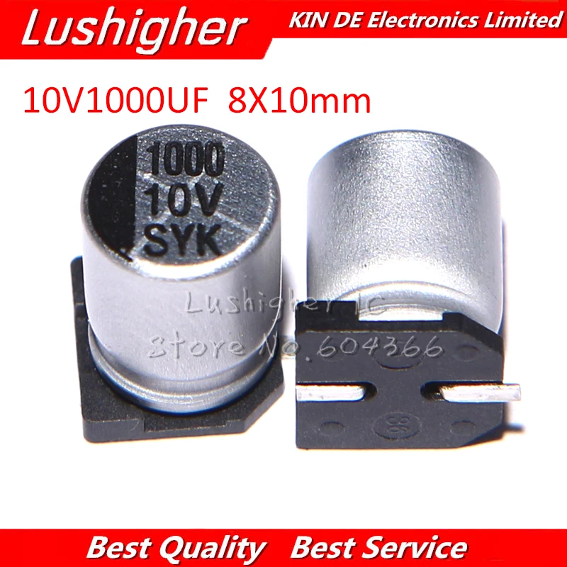 10pcs 10V 1000 미크로포맷 크기 8x10mm SMD 10V1000UF 알루미늄 전해 커패시터|축전기| - AliExpress