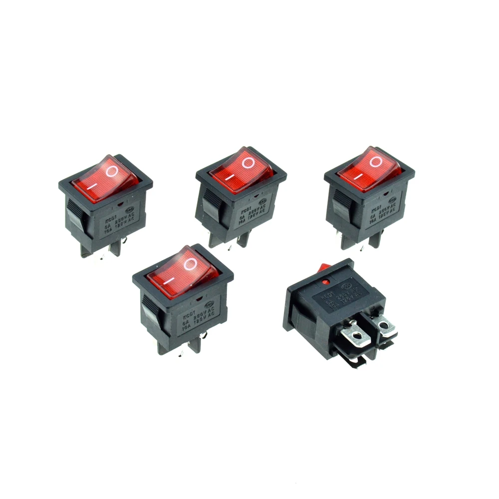 5PCS Red Rocker Boat Switch illuminated Neon Light DPST 4Pins ...