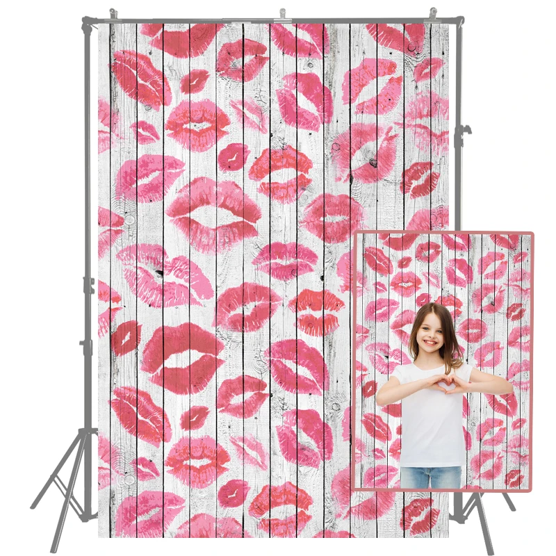 Red Lips Backdrop Rustic Wood Background Photo Booth Studio Backdrop ...