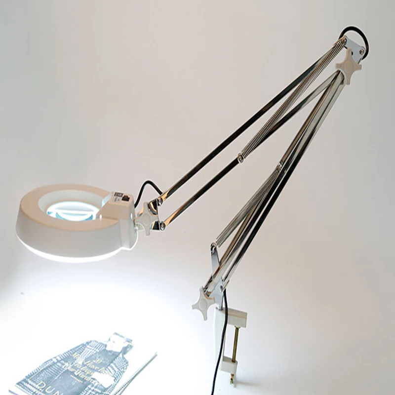 220V 5X 10X Clip Big Magnifying Glass Lamp Magnifier White Cyan Optical 