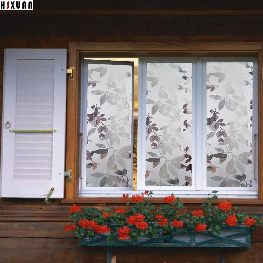 No Glue Decorative Window Film 40x100cm Pvc 3d Cam Leaf Patterns Self ...