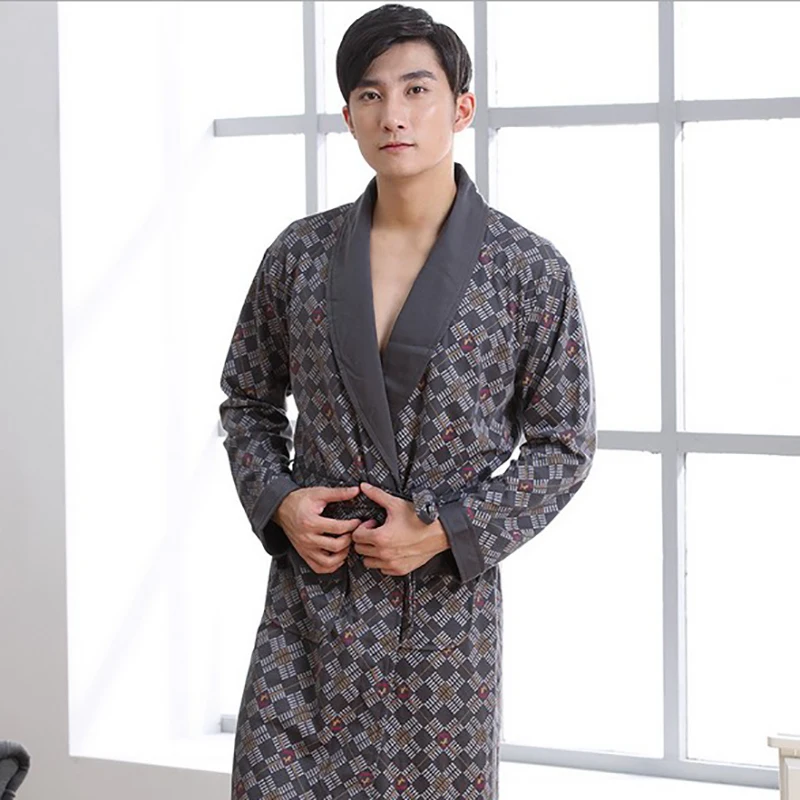 2017 New Fashion Men's Plaid Men Robe Dragon Full Sleeve Shawl Collar ...