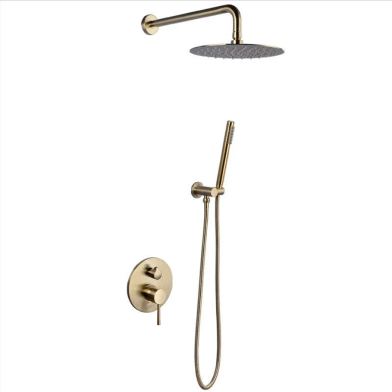 Brushed Gold Fixed Rain 10 Shower Head Multi Function Hand Held Wall
