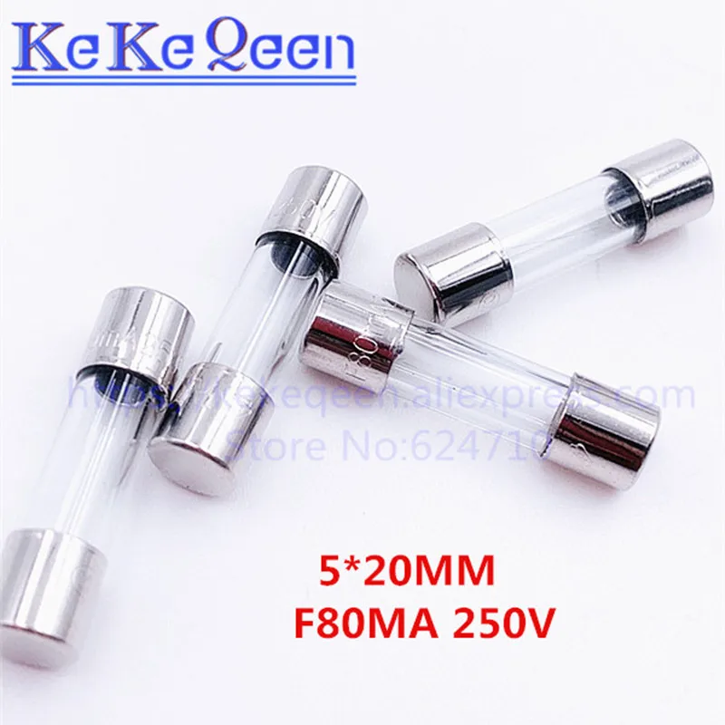 10pcs-Box-5-20mm-80mA-250V-Fuse-5-20-F80mA-80MA-250V-Glass-Fast-Slow ...