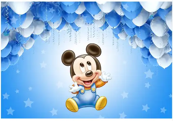 7X5FT Light Blue Twins Baby Mickey Mouse Minnie Footprints Custom Photo ...
