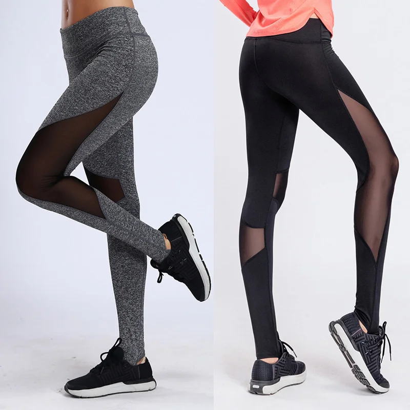 2018 Mesh Patchwork Breathable Fitness Leggings Elastic Yoga Pants