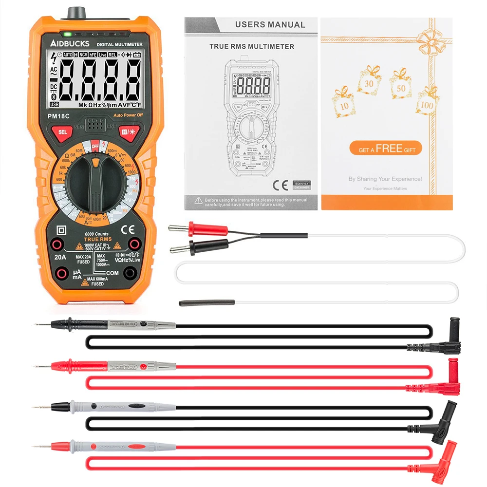 Multimeters - AIDBUCKS 6000 counts HFE Digital Multimeter with True RMS ...