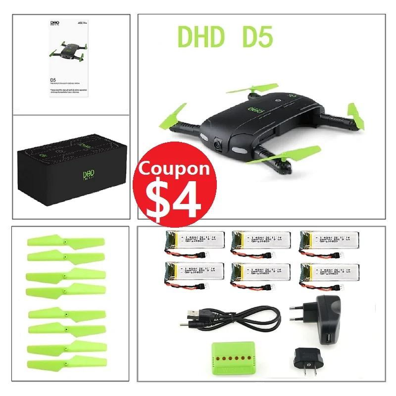 On Sale DHD D5 0.3MP Camera WIFI FPV fodable Pocket Drone Altitude Hold ...