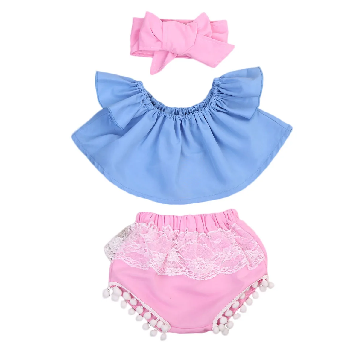 3PCS Baby Kids Girl Ruffle Off Shoulder Top Tank+e shorts +Headband ...