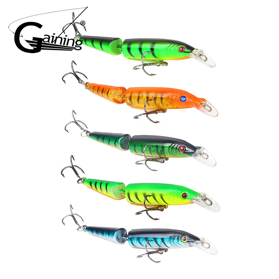 Set of 5 Colored Multi Jointed Hard Fishing Lures Baits 2 Sections Bass ...