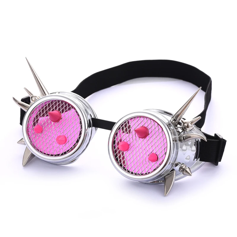 Retro Gothic Pink Glasses Goggles Cosplay Rivet Steampunk Goggle ...