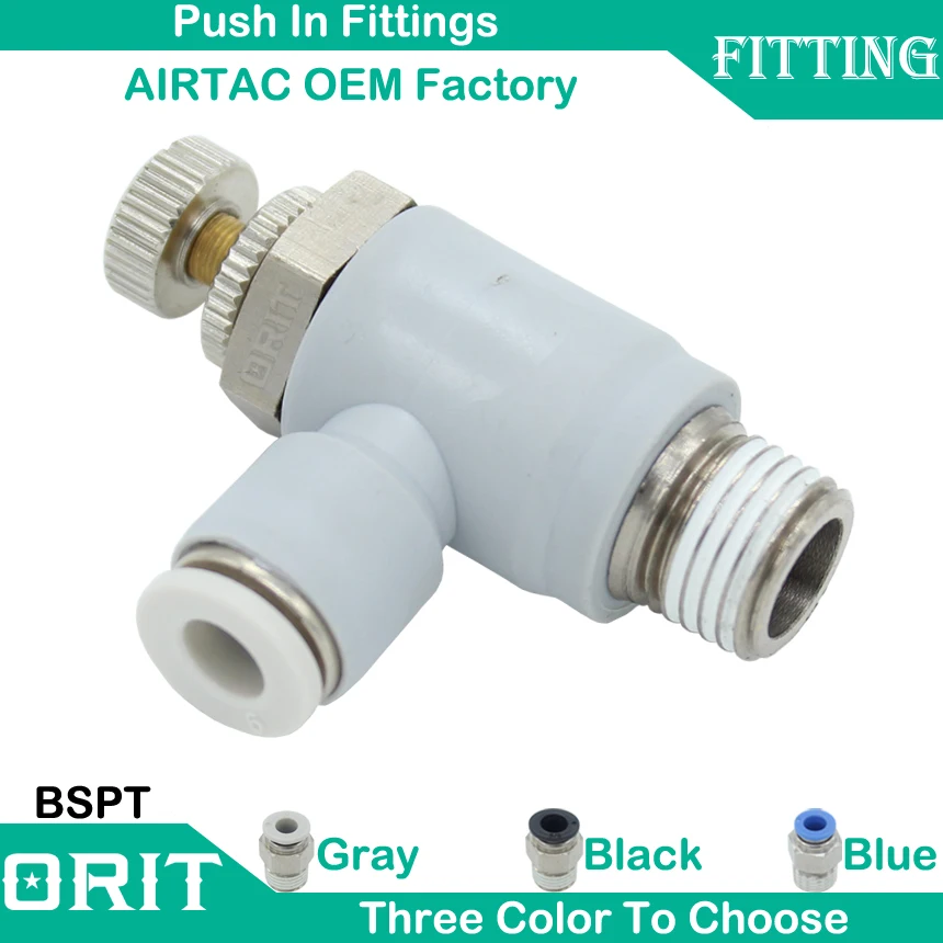 5Pcs Pneumatic Push In Speed Controller 6mm OD Tube 1/8" BSPT Male Thread Large Air Flow Control ...