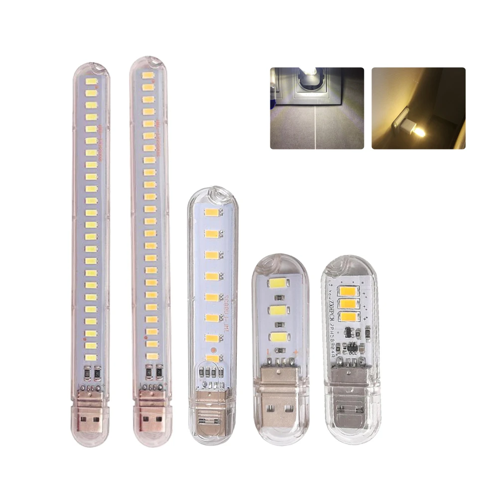 Mini luz LED USB portátil para lectura de libros, lámpara Ultra brillante de DC5V, 3LED, 8LED ...