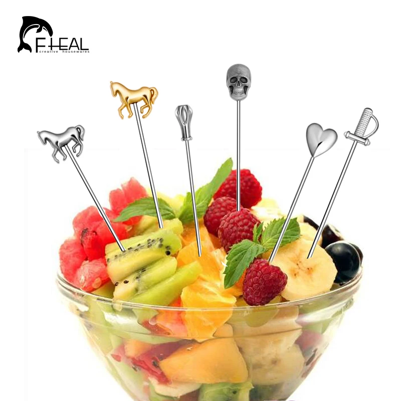 Fheal 1 Pc 교반 스틱 스테인레스 스틸 Swizzle 스틱 과일 스틱 바 카페 액세서리 재미 있은 과일 스틱 칵테일 추천